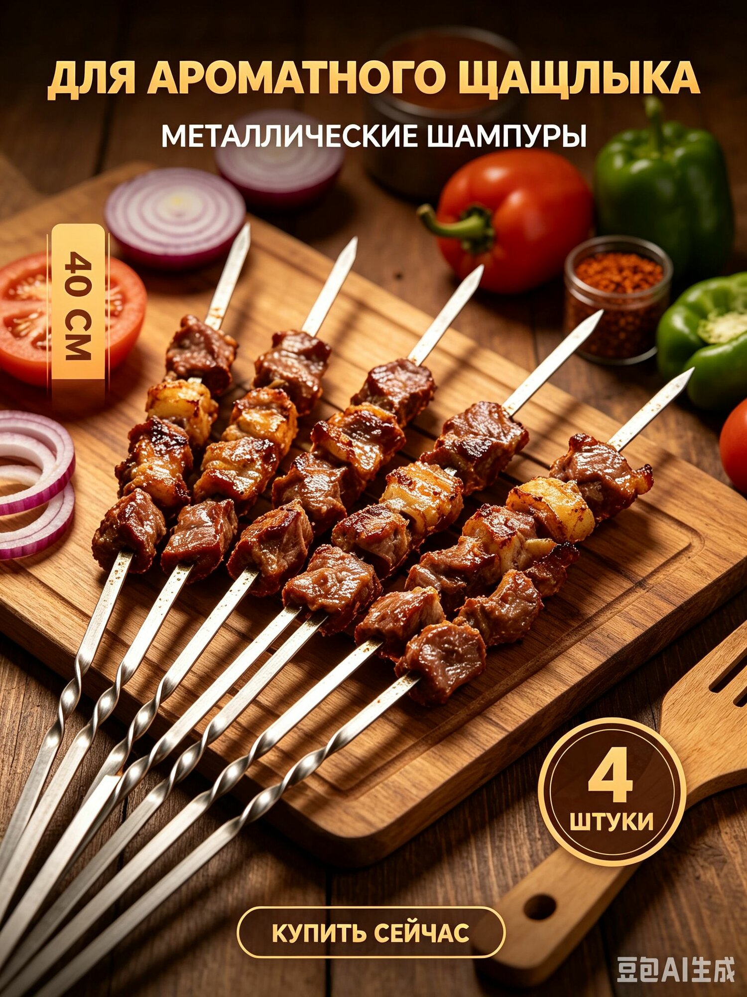 Шампур плоский 40 см 4 шт сталь