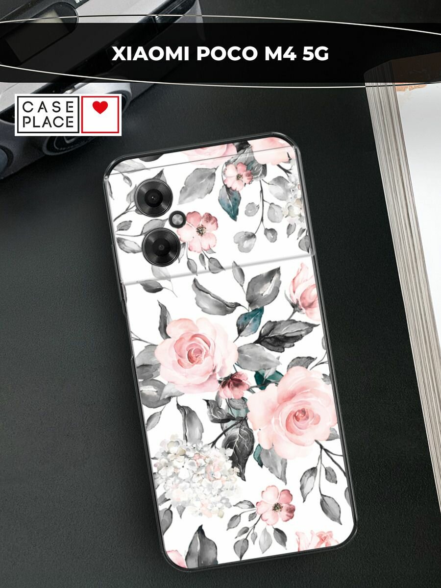 Чехол на Xiaomi Poco M4 5G / Сяоми Поко M4 5G с принтом "Розы на белом"