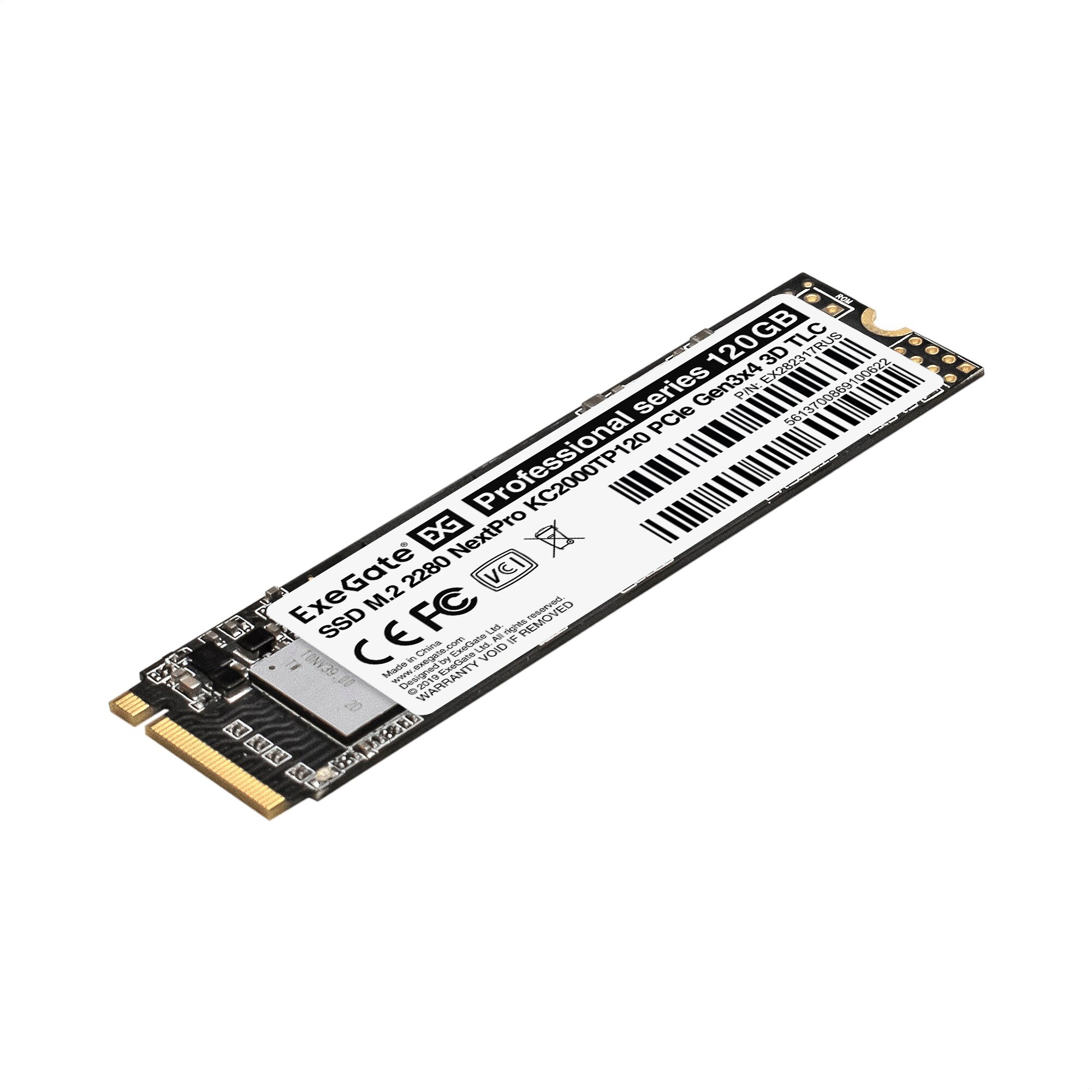 Накопитель SSD M.2 2280 PCIe 120GB ExeGate NextPro KC2000TP120 (PCIe Gen3x4, NVMe, 22x80mm, 3D TLC) EX282317RUS