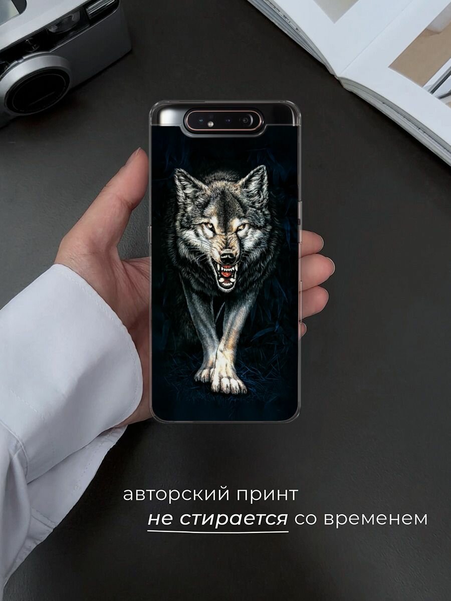 Чехол на Samsung Galaxy A80 / Самсунг Гэлакси A80 с принтом "Злобный волк из ночи" — фото 1