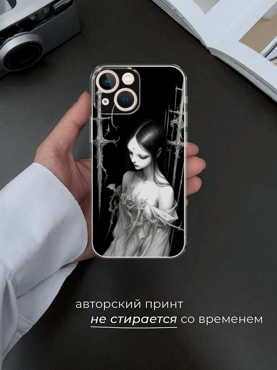 Чехол на Apple iPhone 13 mini / Айфон 13 мини с принтом "Грустная готическая девушка" — фото 1