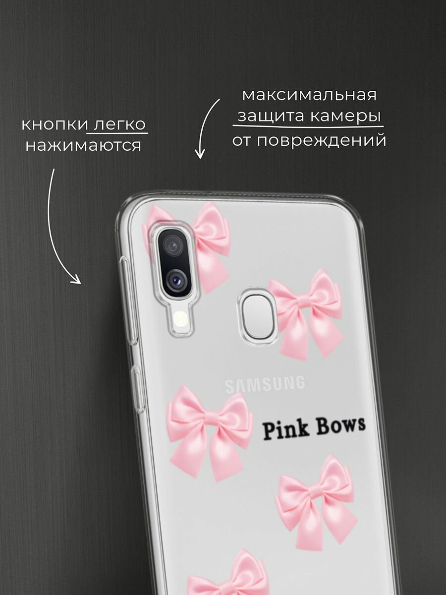 Чехол на Samsung Galaxy A40 / Самсунг Галакси А40 с принтом "Pink Bows", прозрачный — фото 1