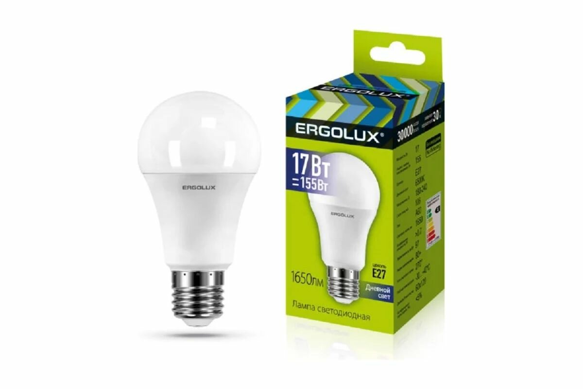 Лампочка светодиодная ЛОН Ergolux 17Вт E27 6500K 172-265В 2 штуки