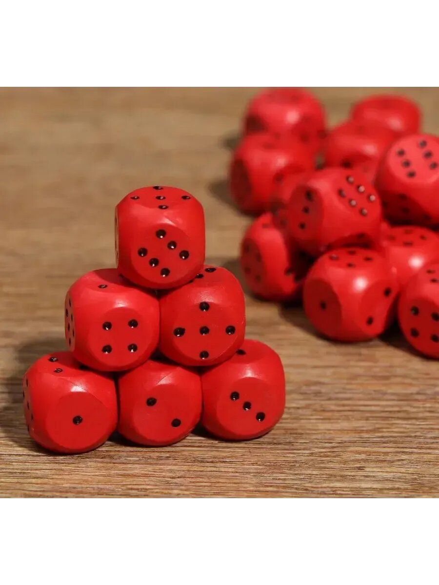 Кубик игральный 1.5х1.5х1.5 см цветной красные 5 штук