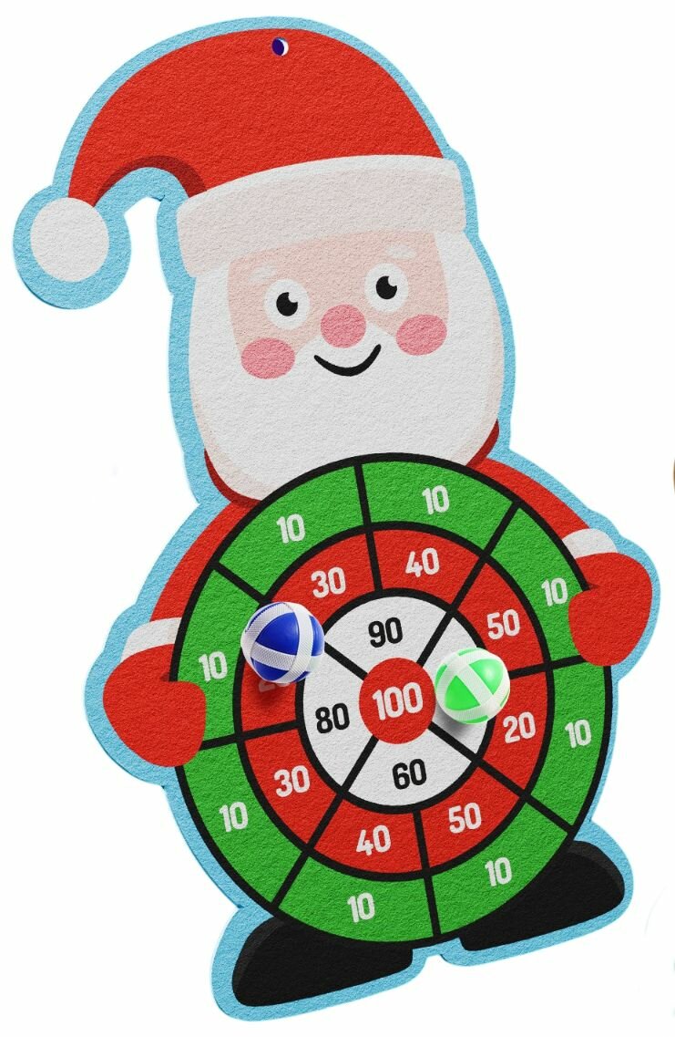 Дартс на липучках "Дед Мороз", новогодняя игра на точность, детский игровой набор для подвижных игр, в комплекте мишень и 3 шарика