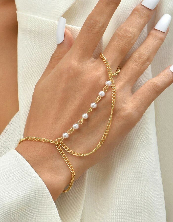 Слейв-браслет, жемчуг имитация, пластик