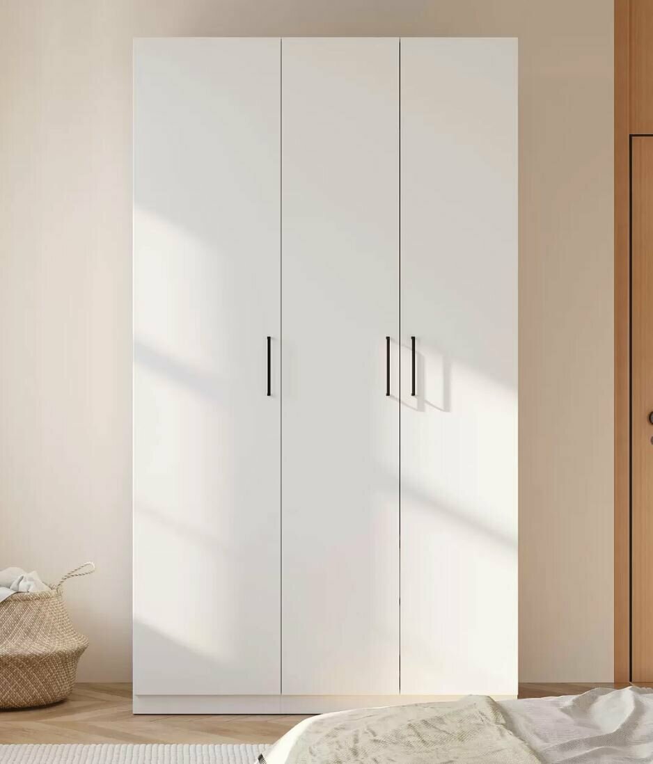 Распашной шкаф Стайл с полками, с ящиками, со штангой, с доводчиками, 130х60.6х229.3 см, Белый