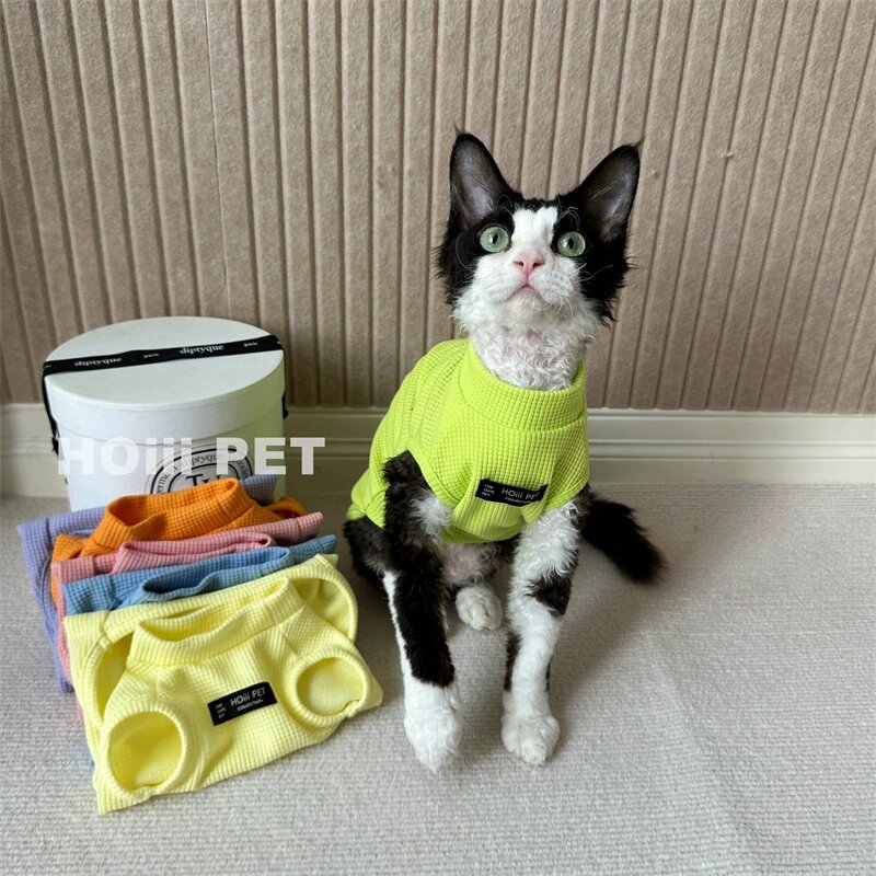 Летний разноцветный вафельный жилет для кошек HOiii PET, немецкая одежда для безшерстных кошек, дышащая одежда для