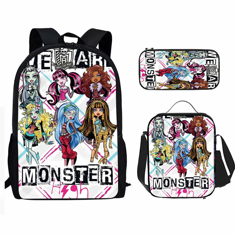 В наличии трансграничный бестселлер Monster High: школьная сумка из трех предметов с принтом Monster High, пенал, сумка через плечо и вместительный студенческий рюкзак.