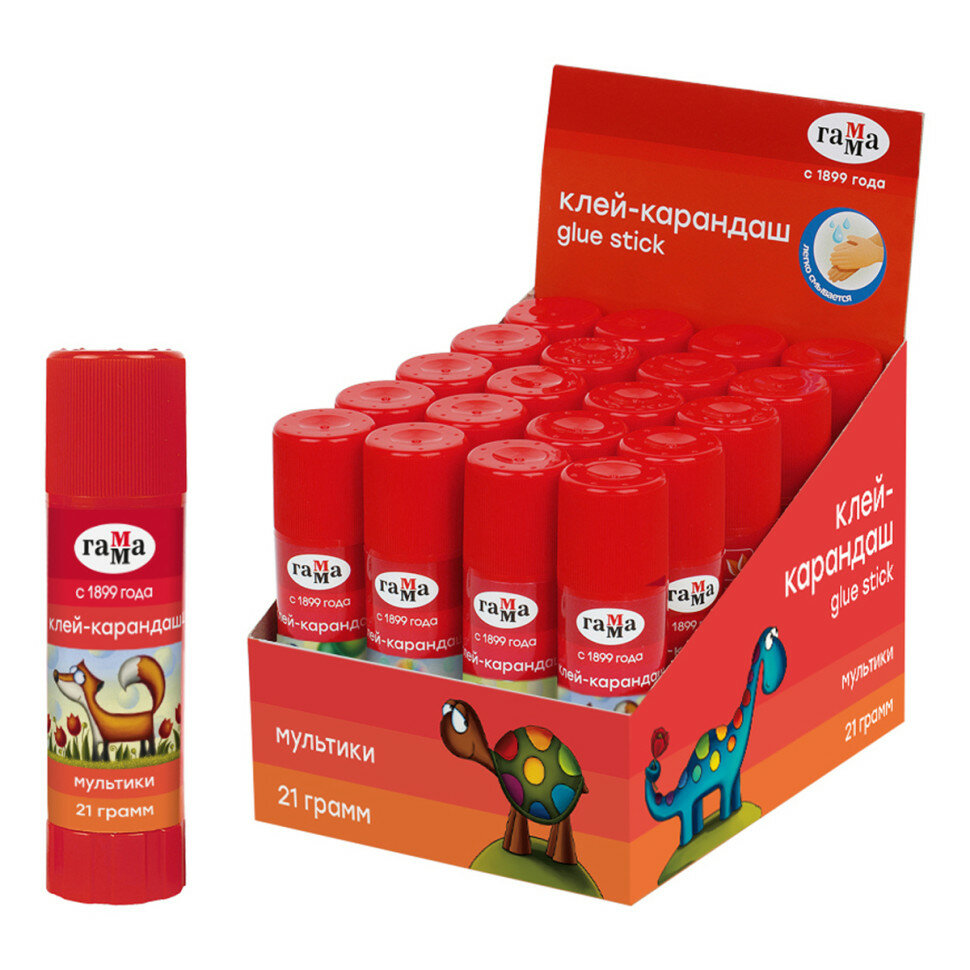 Клей-карандаш Гамма "Мультики", 21г, ПВП, 356552