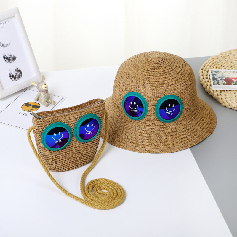 Детская соломенная шляпа, пляжная шляпа, детская шляпа от солнца с улыбающимся лицом, шляпа для бассейна, шляпа для мальчика, большие круглые глаза, защита от солнца, рыбацкая шляпа