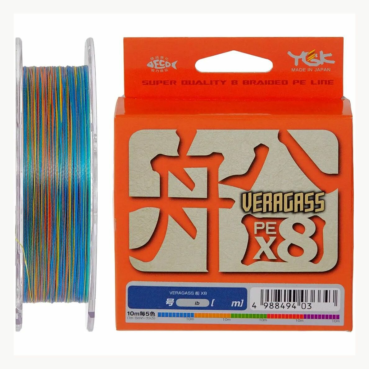 Плетёный шнур YGK VERAGASS PE X8 FUNE 200m #0.8 16lb MULTICOLOR