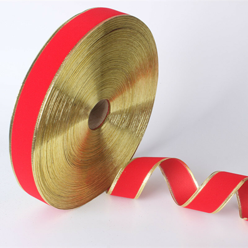 Классическая европейская лента из красного бархата 3,8 см с золотой окантовкой для рождества