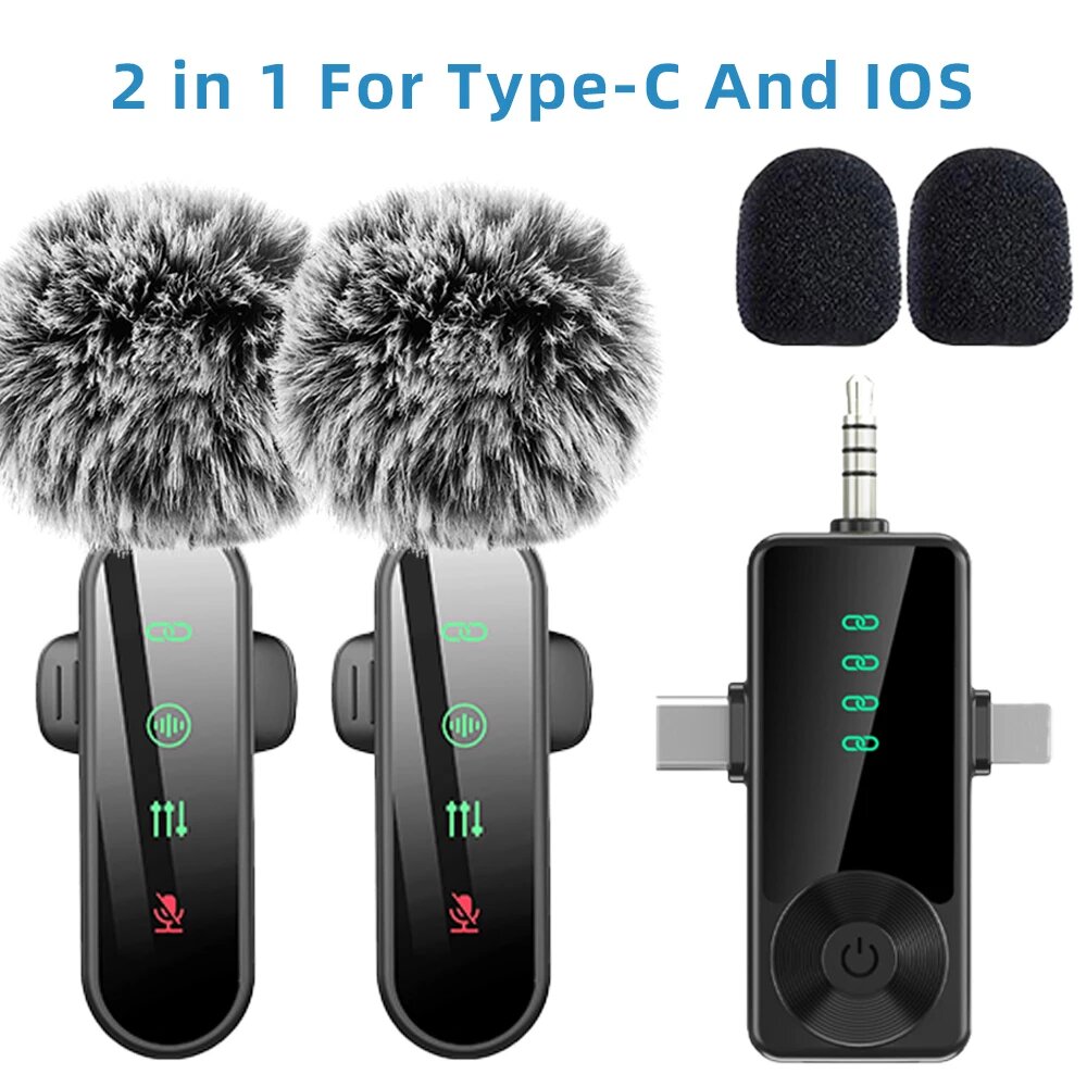 Беспроводной микрофон 2-в-1 Type-C/iOS, черный