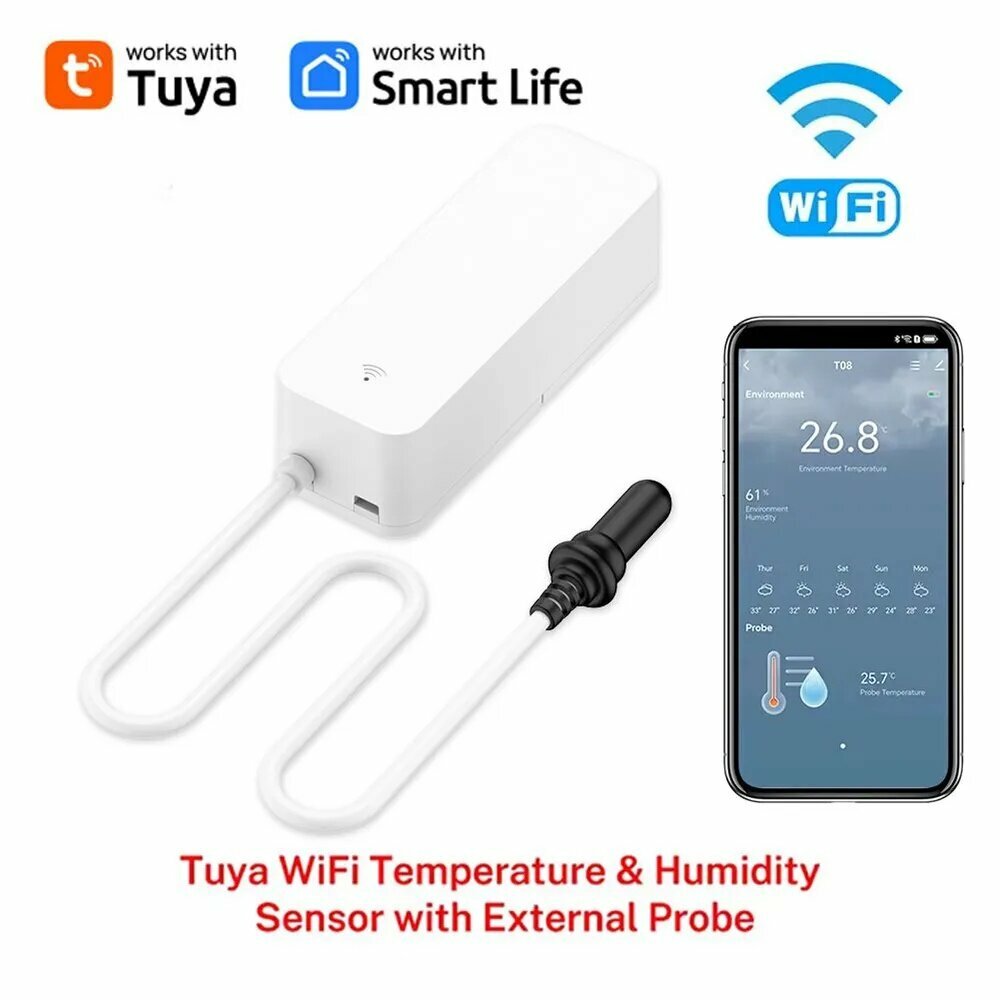 Датчик температуры "с внешним зондом", Wi-Fi, для умного дома
