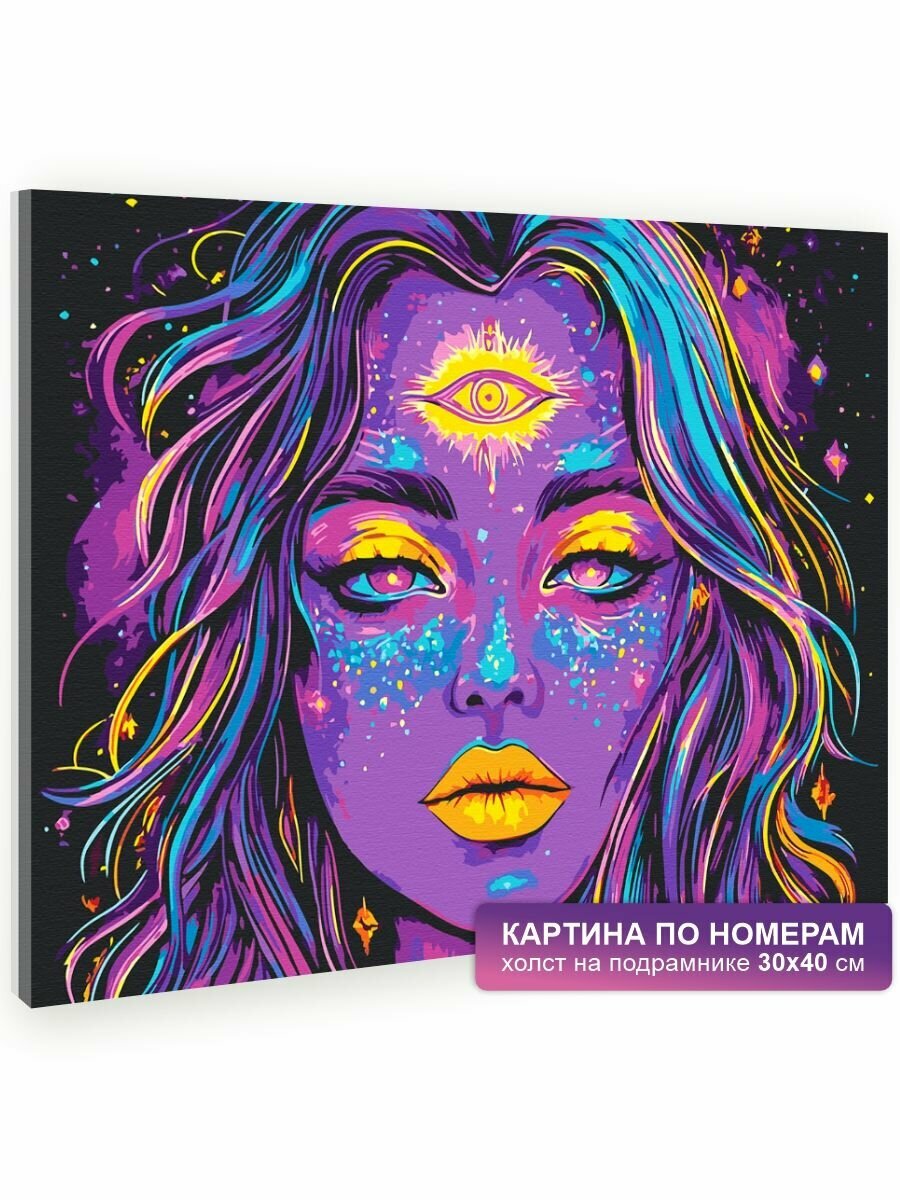 Картина по номерам на холсте с подрамником 30х40 см. Антистресс, мандалы, чакры. "Девушка, третий глаз", арт. 7085/