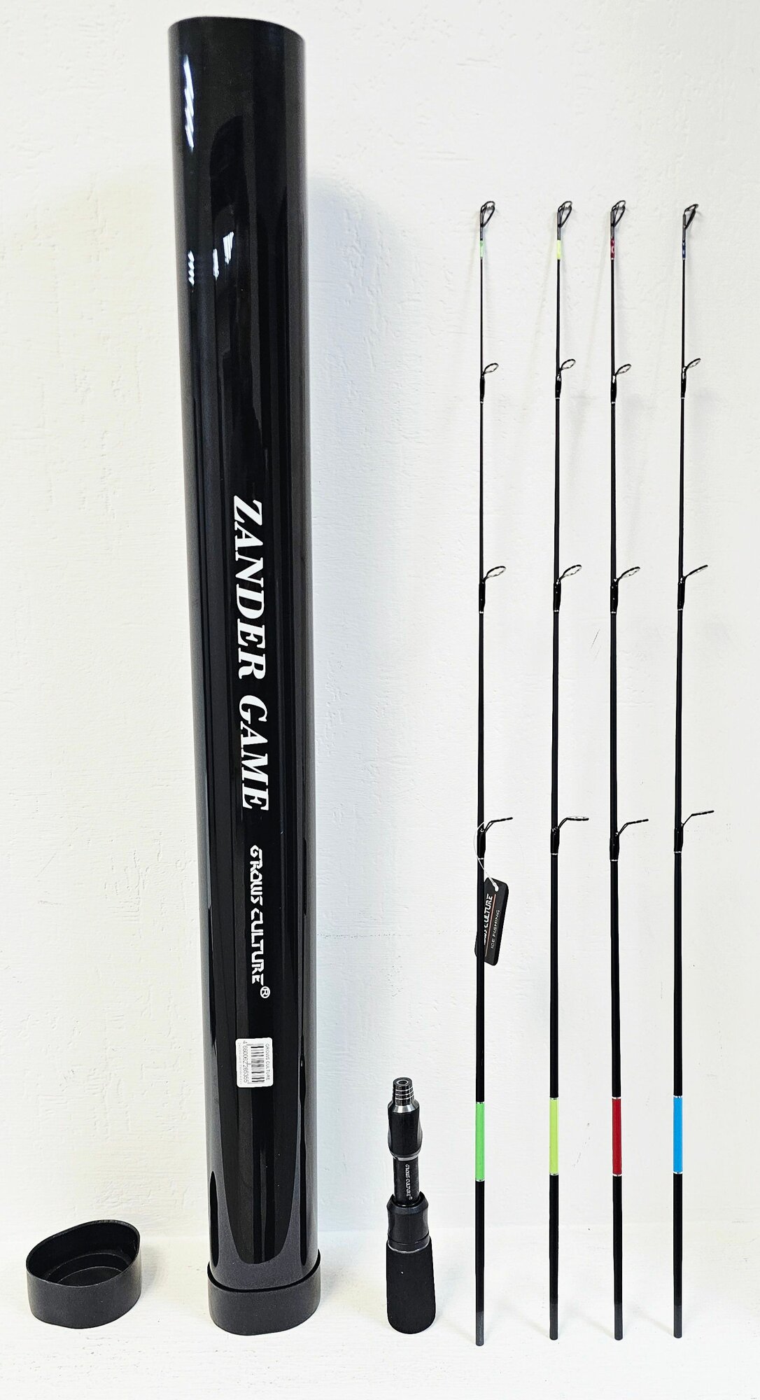 Зимнее удилище Grows Culture Zander Game 80 комплект 4 хлыста, для ловли судака, жесткость высокая. В тубусе.
