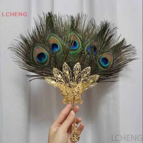Складной веер из павлиньих перьев, Ручной веер из павлиньих перьевLCHENG