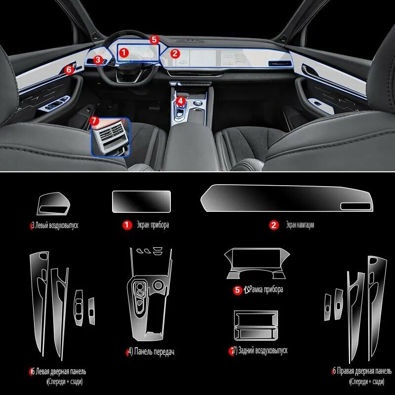 Geely Monjaro 2024 Матовая защитная пленка внутри навигационной кабины Для навигационных экранов, переключения передач и панелей дверей joose