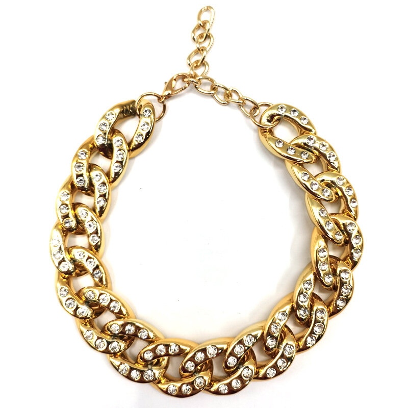 Ожерелье с бриллиантами для кошек и собак, золотой цвет, размер L, регулируемая цепь 45+7 см, ошейник с камнями