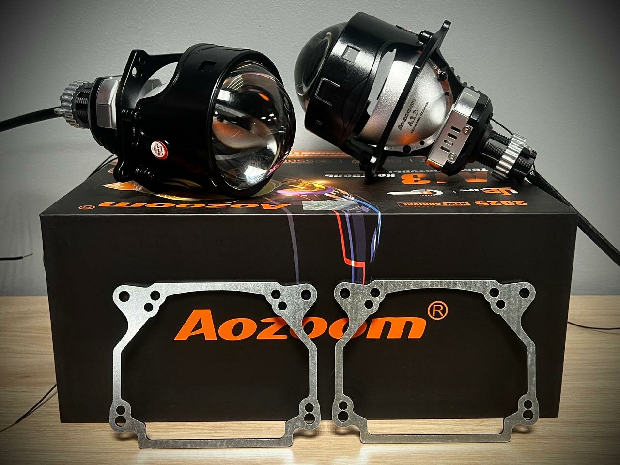 Би лед линзы Aozoom для Peugeot 308 2001-2008 / Пежо 308 / Светодиодные линзы Аозум