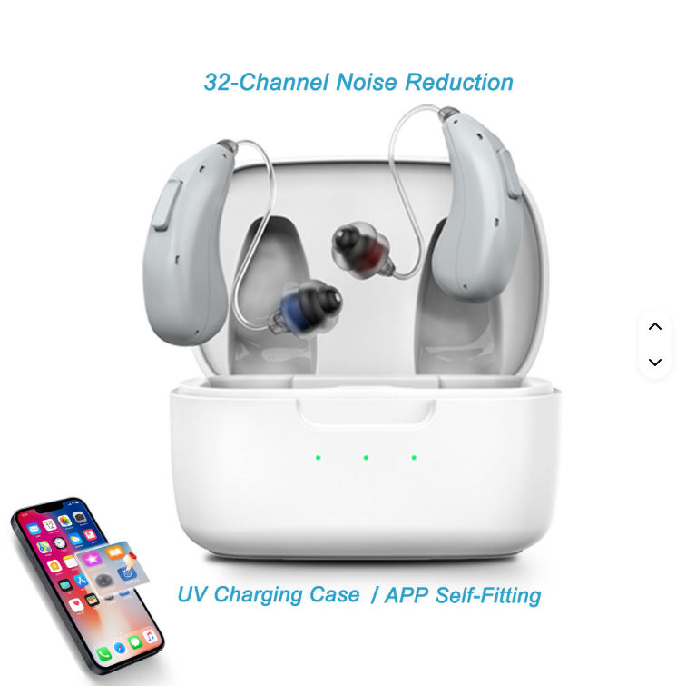 PSP001 32-канальный цифровой слуховой аппарат с тяжелой потерей слуха, DSP Digital Smart Hearing II уровня, Стильный слуховой аппарат высокой четкости с функцией шумоподавления, Bluetooth + Наушники + MP4 + Телефон, Удобный для ношения, 18-часовое вре