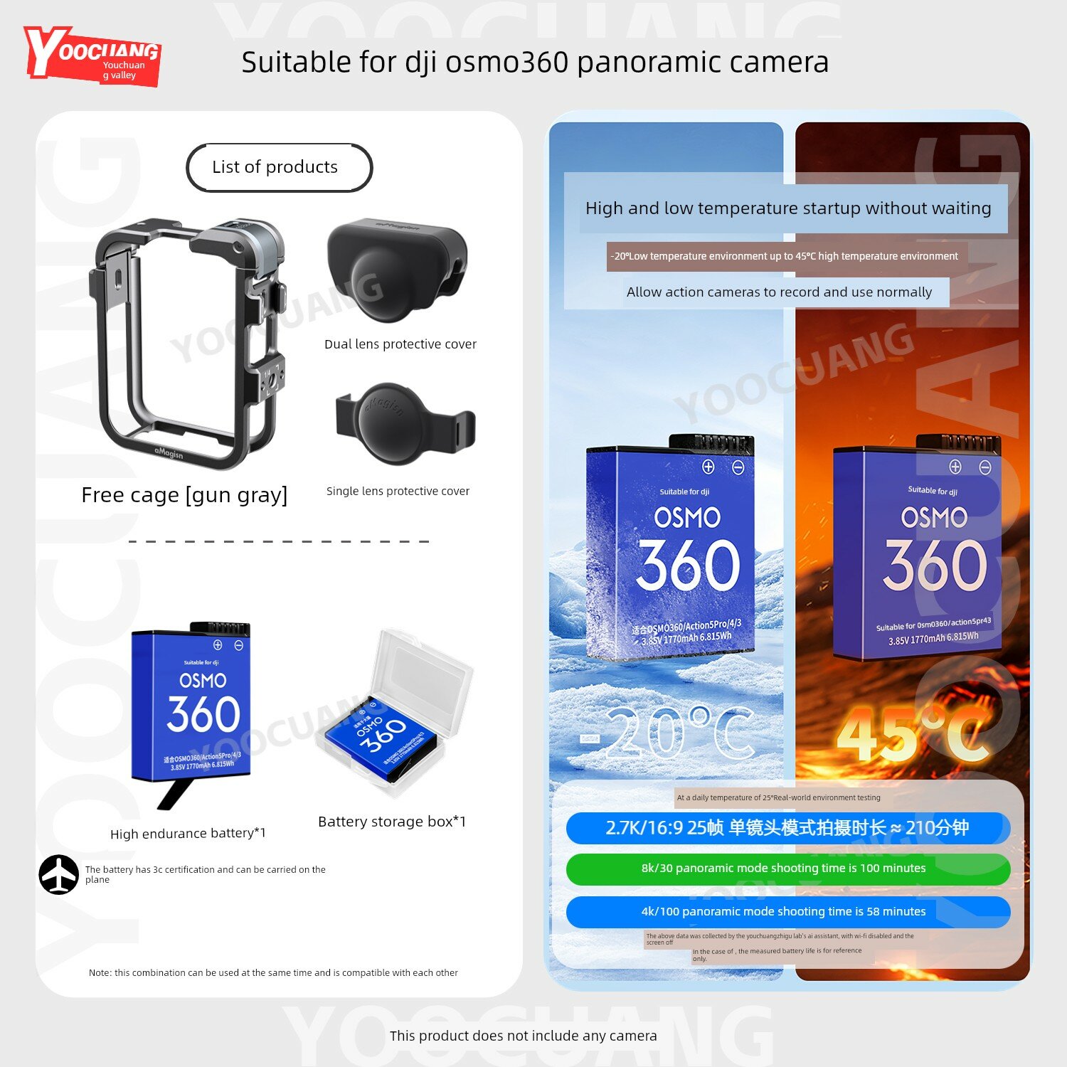 Серый металлический кейдж с аккумулятором высокой емкости для DJI Osmo 360