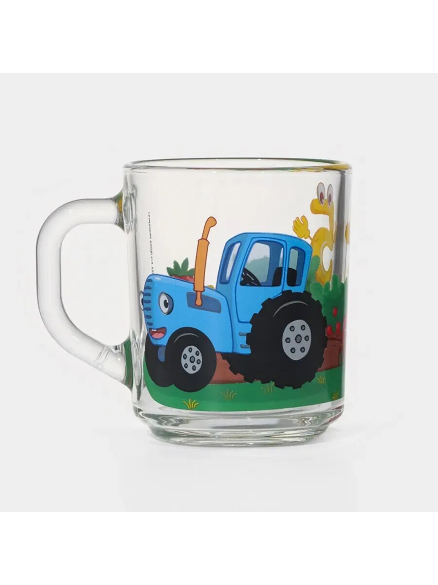 Кружка для чая, 250 мл, стекло, прозрачная, синий трактор, детская