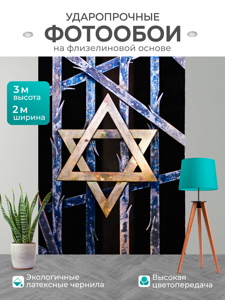 Фотообои моющиеся ударопрочные "Звезда давида, иудаизм, сетка" 200x300 см. флизелиновые на стену