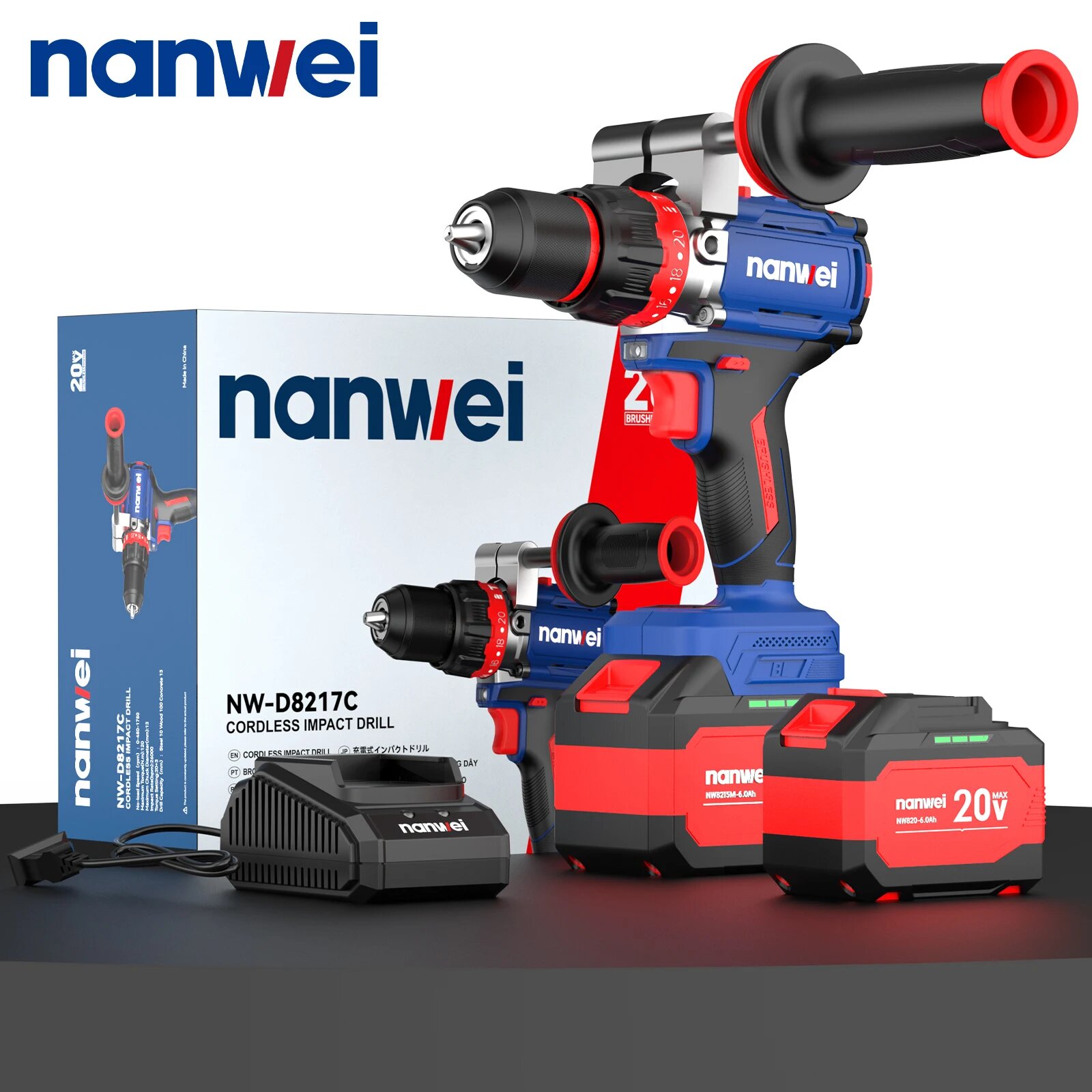 Аккумуляторная ударная дрель NANWEI 20В 6.0AH 2 b 120NM