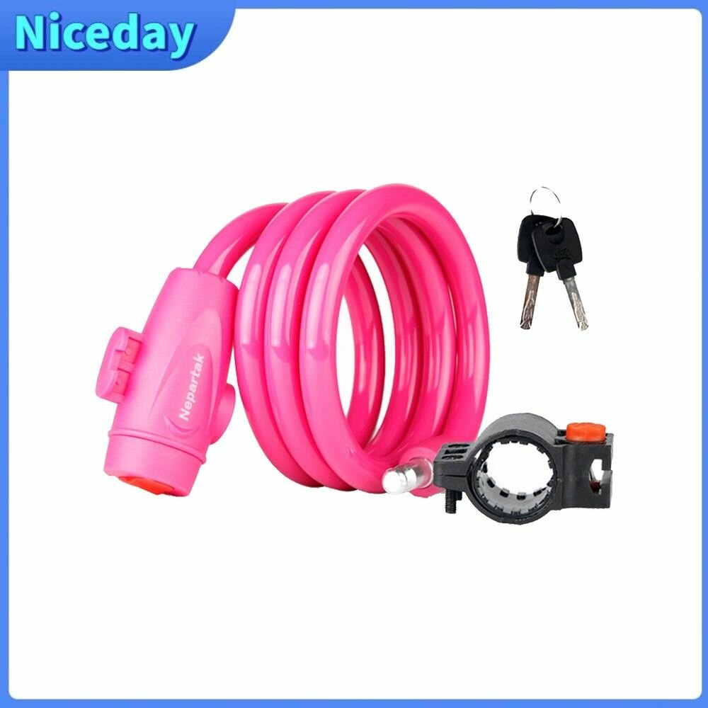 Противоугонный тросовый замок для велосипеда (розовый)