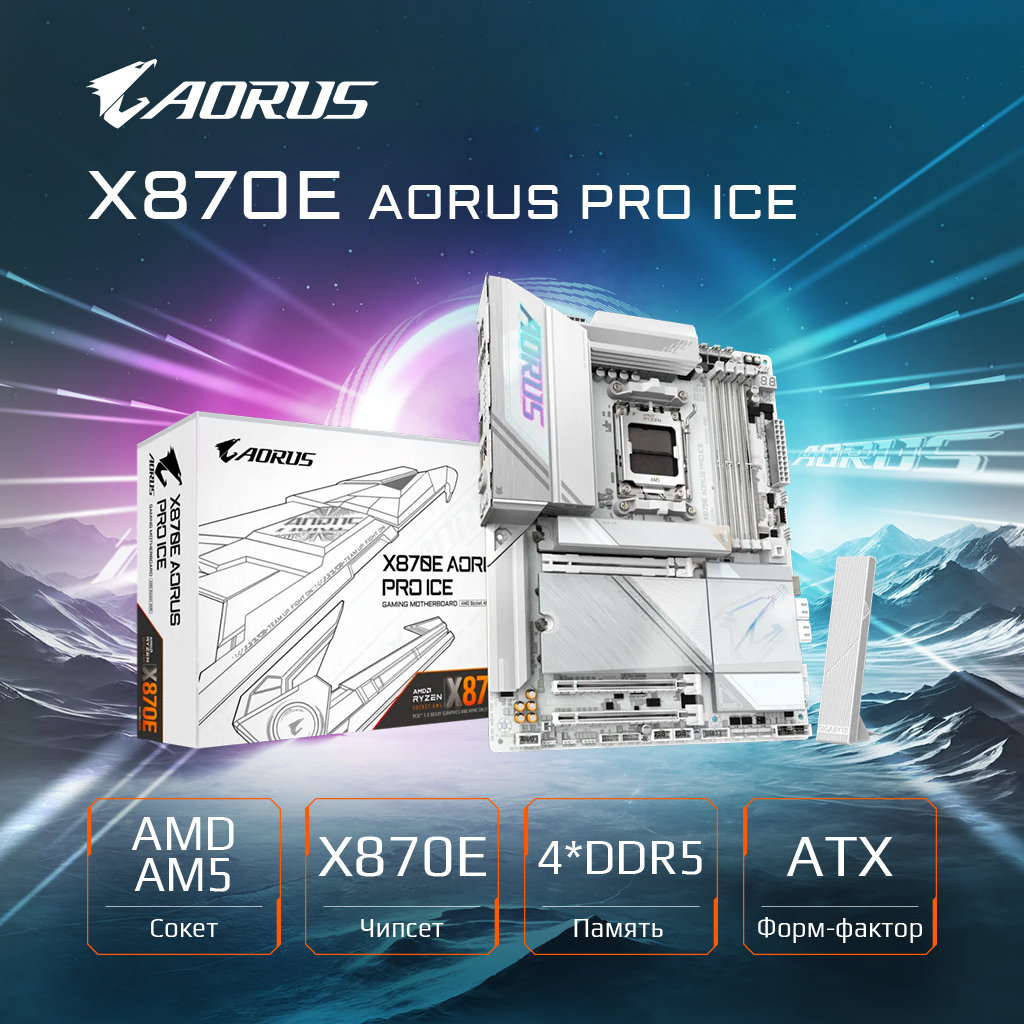 Материнская плата Gigabyte X870E AORUS PRO ICE, AM5, AMD X870E, ATX, RTL (X870E AORUS PRO ICE), белый