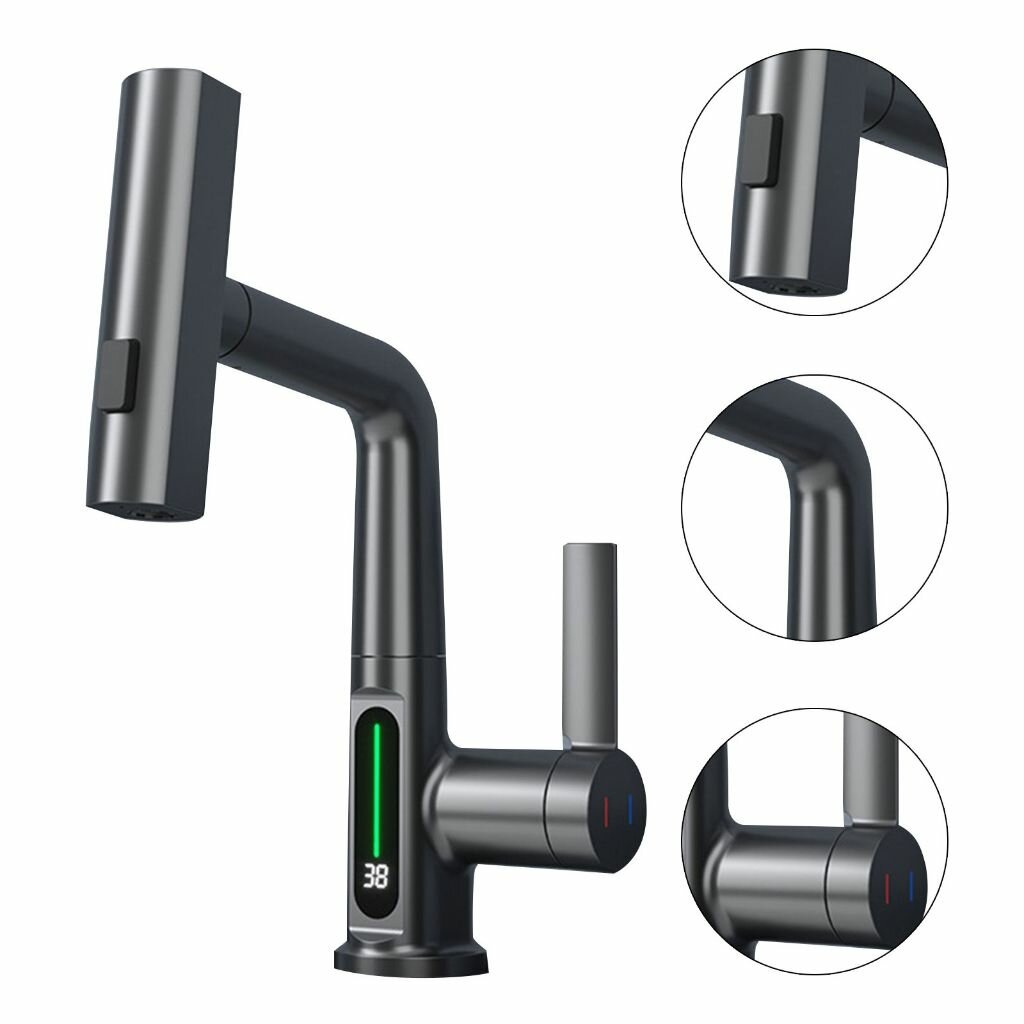 Цифровой смеситель для раковины с термометром