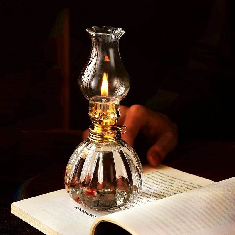 Винтажная стеклянная керосиновая лампа с регулируемым фитилем для дома, кемпинга и декора