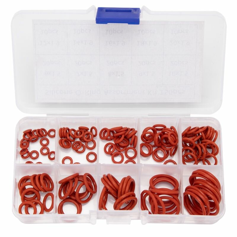 Силиконовые уплотнительные кольца, кольца типа О из силикона, материал красного цвета VMQ, водонепроницаемые и термостойкие, ремонтный комплект с разными размерами, 150 штук в коробке.