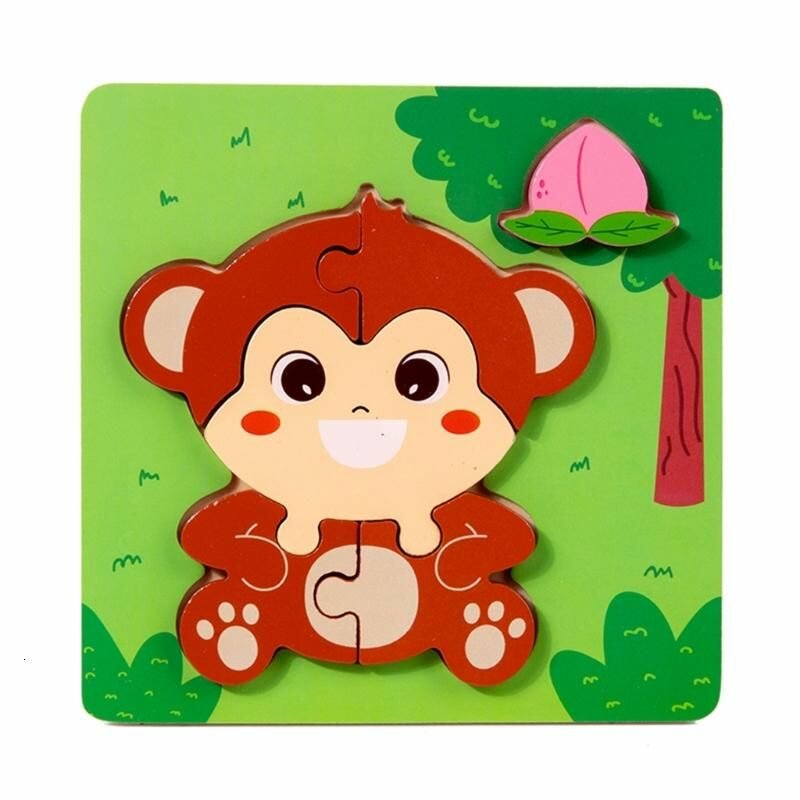 Деревянная Игра на Сочетание для Развития Навыков Распознавания Еды у Детей, - обезьяна
