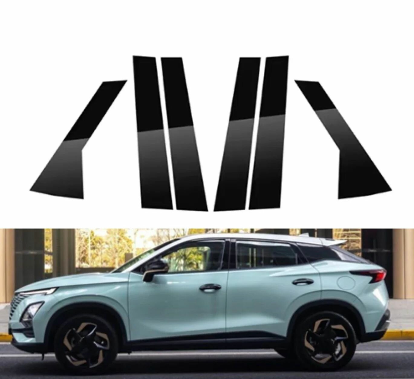 **Подходит для Chery Omoda 5 2022-2024, глянцевая черная стойка, накладка на дверь, окно, наклейка, внешние автомобильные аксессуары**