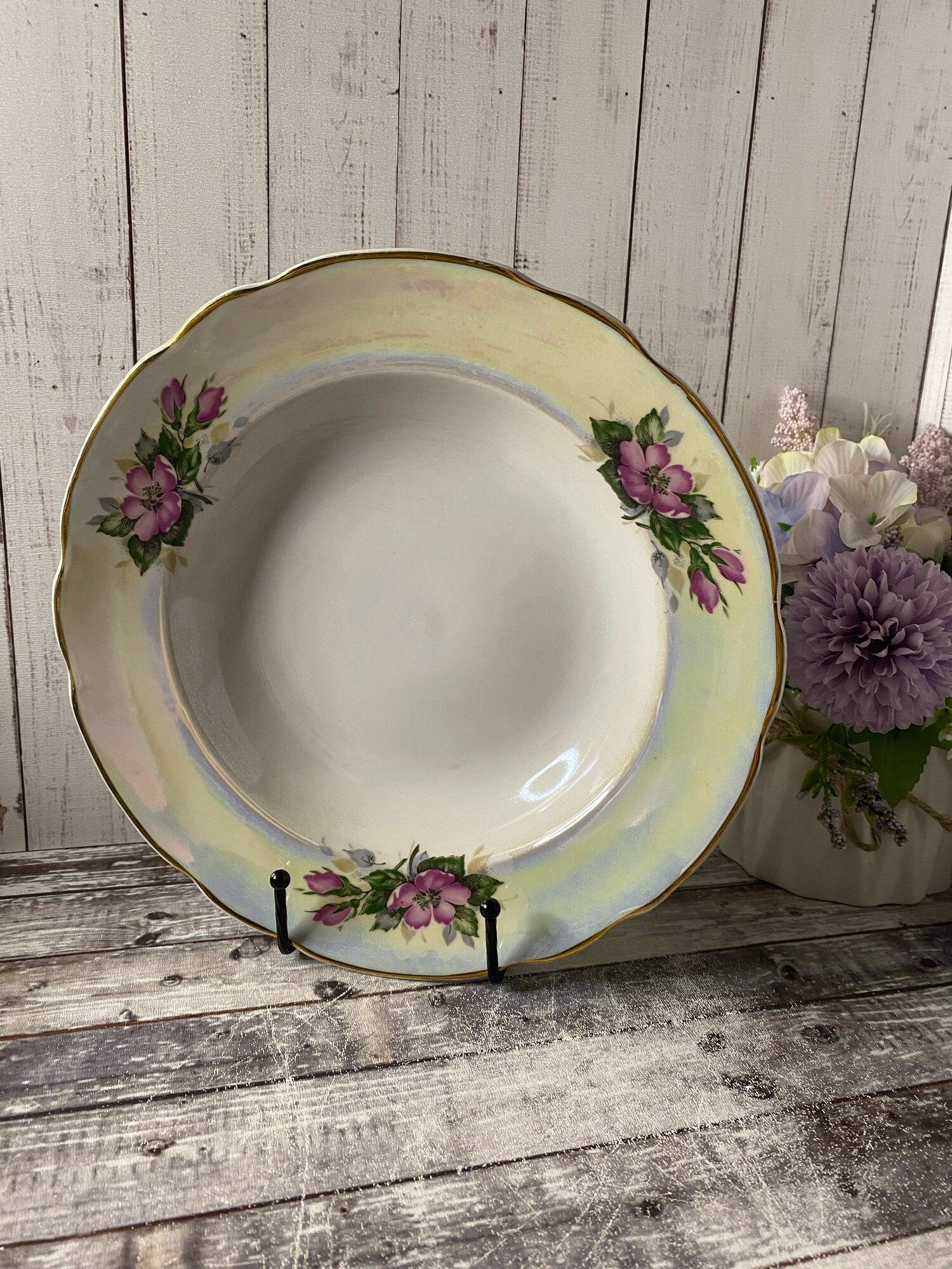 Тарелка глубокая СССР Розы, Коростень, 23 см, фарфор