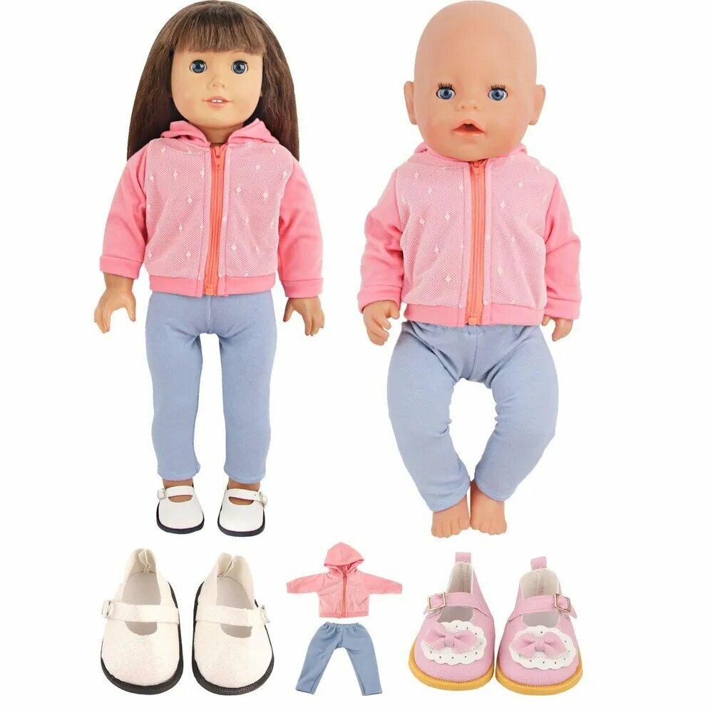 Куртка + брюки + 2 пары обуви костюм из 4 предметов, подходящий для 18-дюймовой кукольной одежды