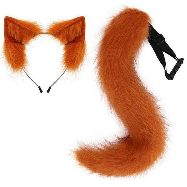 Реалистичный плюшевый хвост лисы для Хэллоуина, милые аксессуары, хвост животного, кошачьи уши, ободок для волос