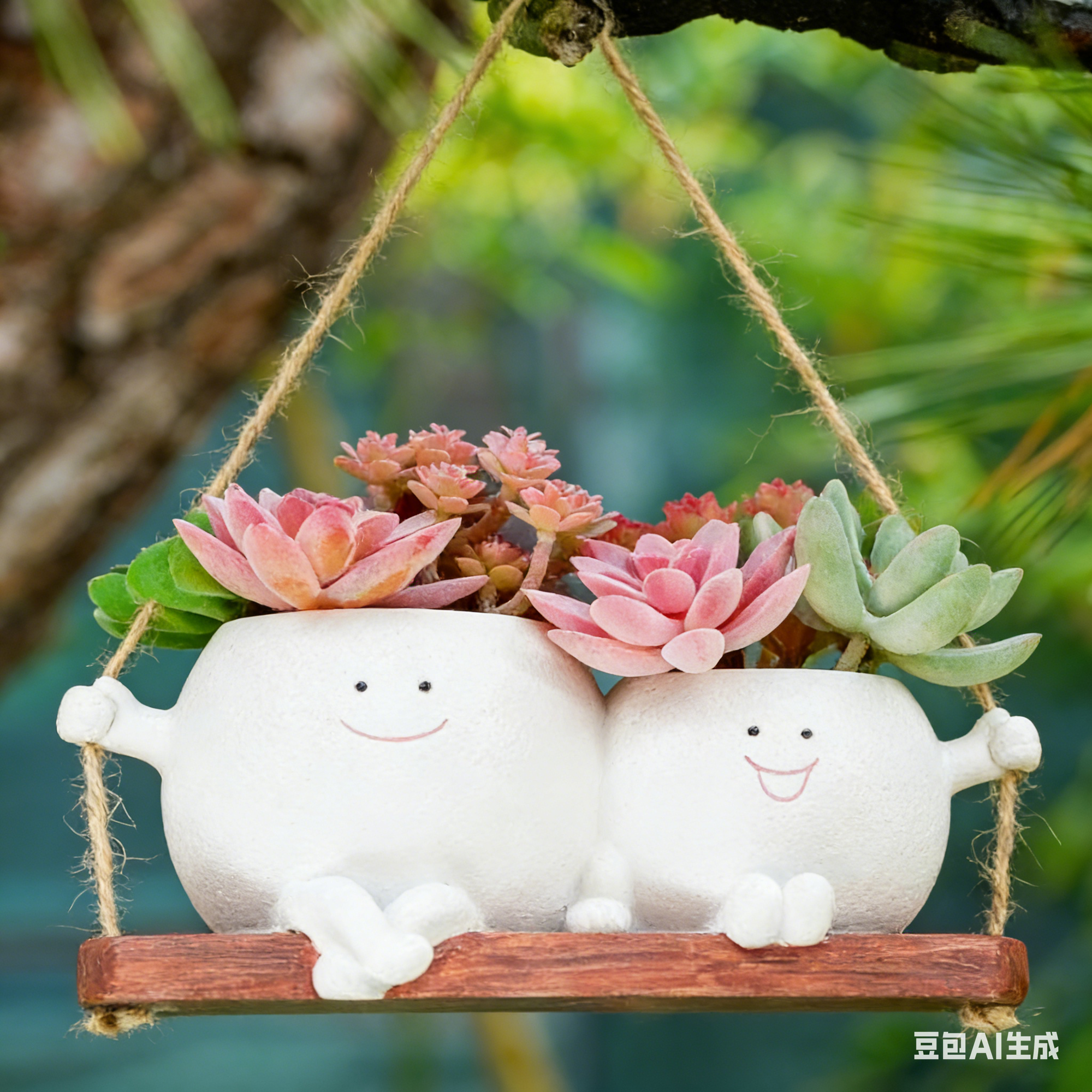 Мать и дочь качают цветочный горшок на качелях, креативный маленький цветочный горшок, 1 штука