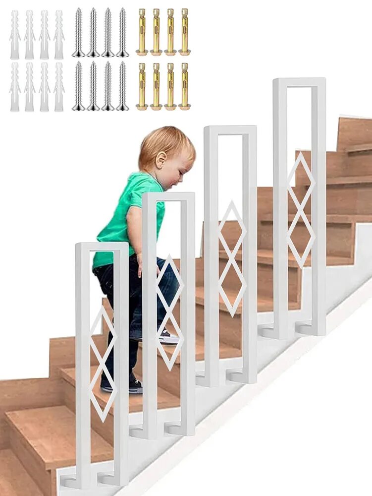 Кованые U-образные перила для лестниц, антискользящее ограждение для балкона/крыльца, боковое крепление, белый
