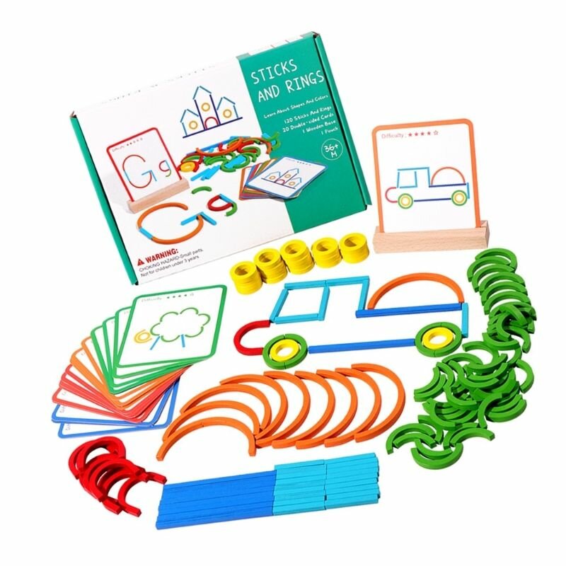 1 коробка развивающих деревянных игрушек-головоломок для детей раннего возраста, креативных кругов в форме палочек, тренирующих мышление при сборке