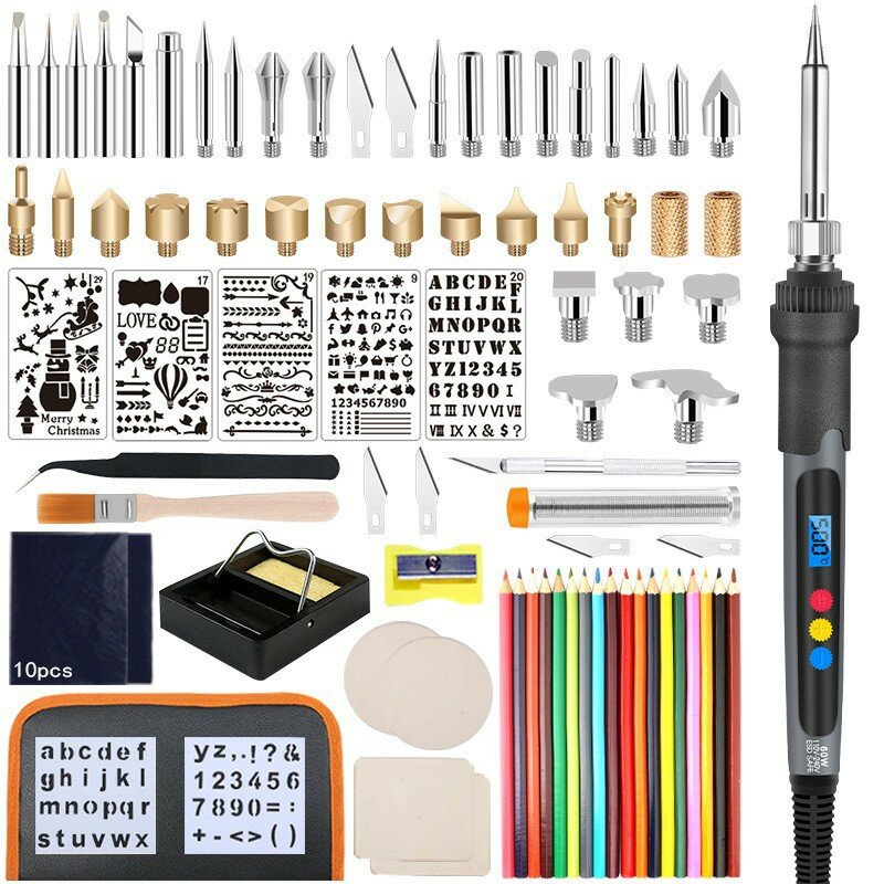 Набор электрических паяльников с цифровым дисплеем для пирографии 110V, огненная паяльная ручка, набор для выжигания по дереву