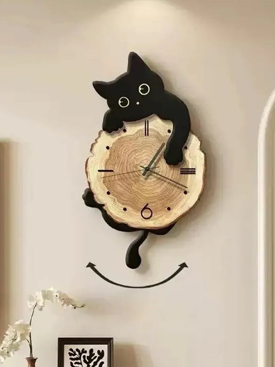 Часы с маятником, настенные часы в форме кошки, хвост служит маятником, бесшумный механизм, подходят для гостиных, спален и столовых