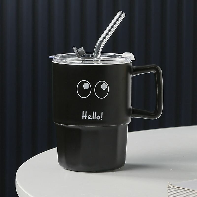 Керамическая кружка для воды, кружка с трубочкой, домашняя кружка с крышкой, офисная кружка для кофе, кружка для молока и сока, креативная кружка для пар, мужская кружка.