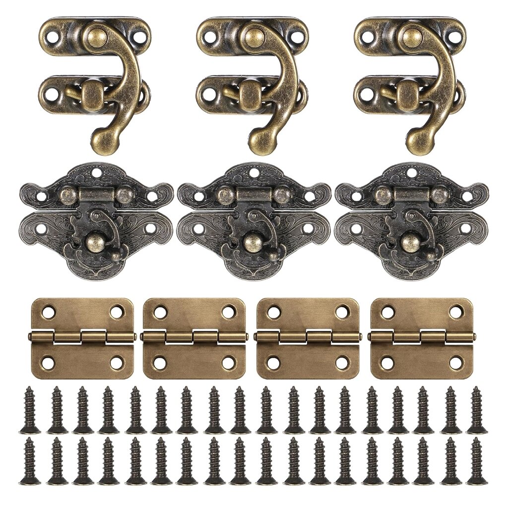 Декоративные замки для шкатулок из бронзы, мини-петли в ассортименте с крепежными винтами