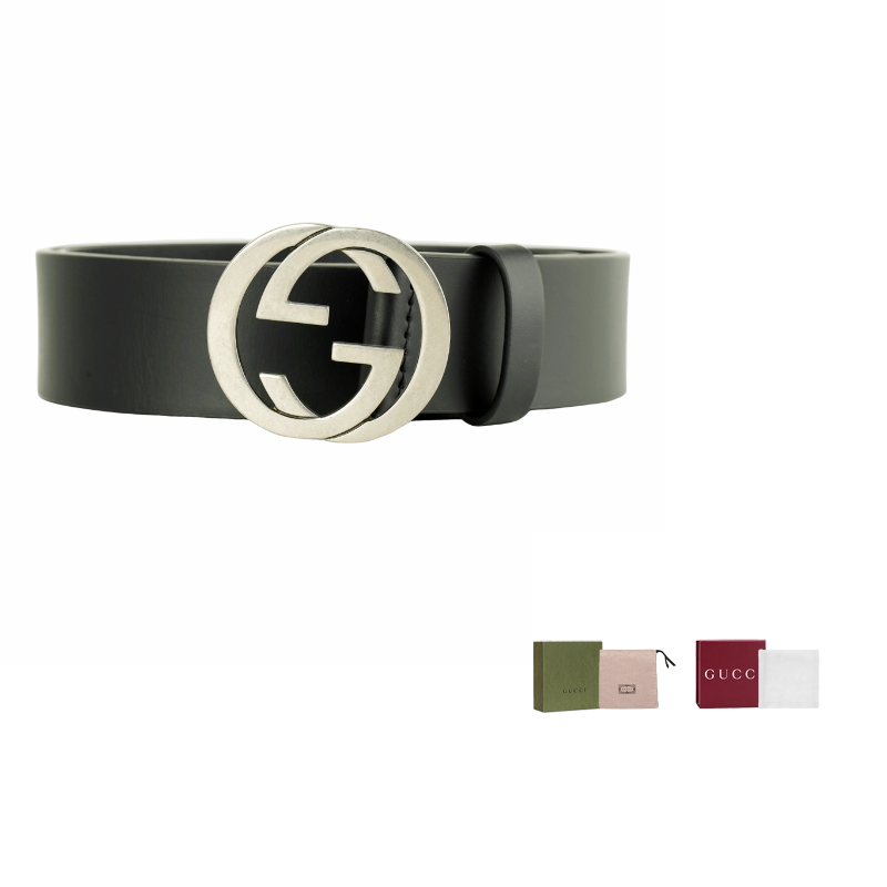GUCCI INTERLOCKING Кожаные ремни Мужской Черный Ширина 3,8 см 80
