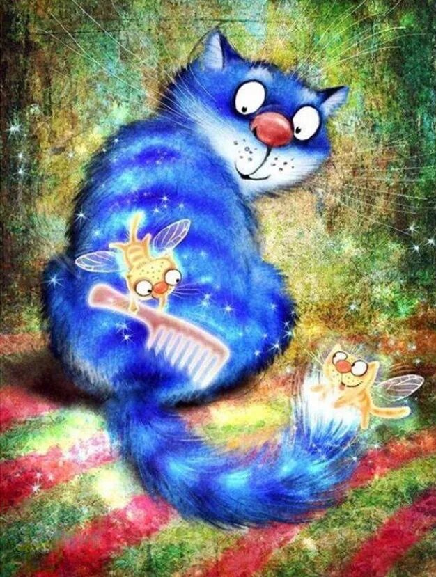 Алмазная Мозаика "Синие Коты" 40x50 См, Безрамная, Идеальна Для Дома, Украшения, Подарков.