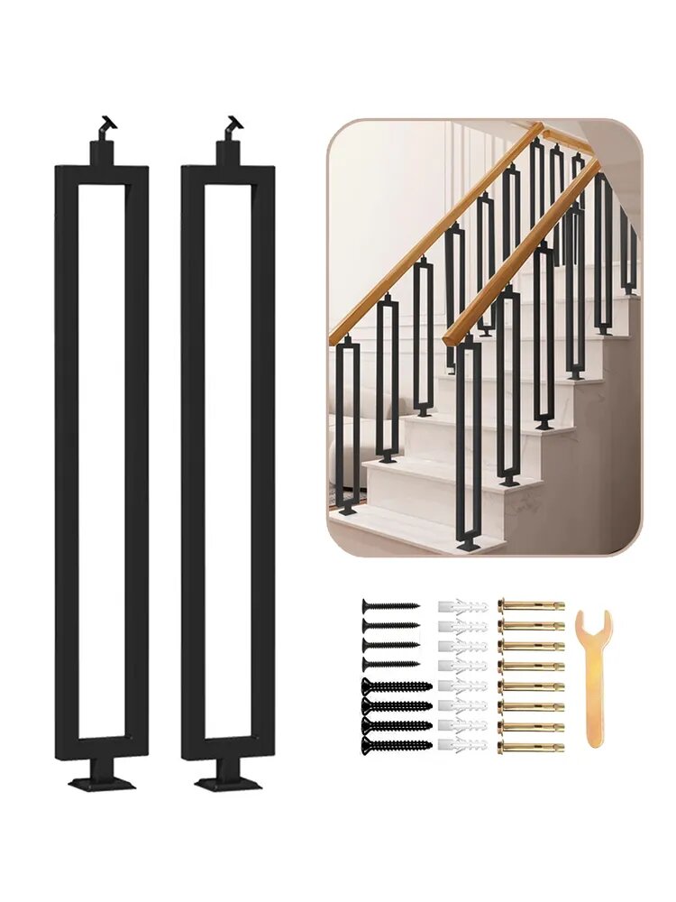 Современные кованые перила для лестницы и балкона, черные ограждения для террасы, лофта, дома (2/3 шт.)